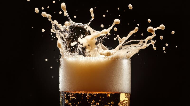 Fizzy Beverage Splashes High in a Glass Against a Dark Background ...