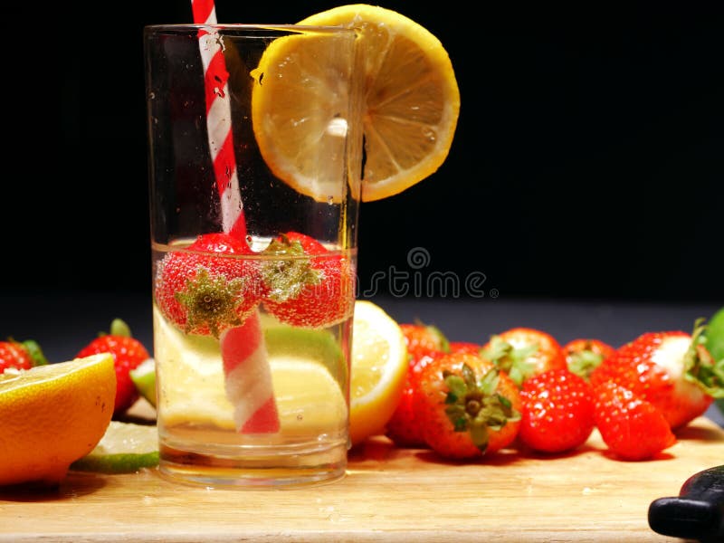 Fizzy Cool Drink with Sliced Fruit Medium Shot Stock Photo - Image of ...