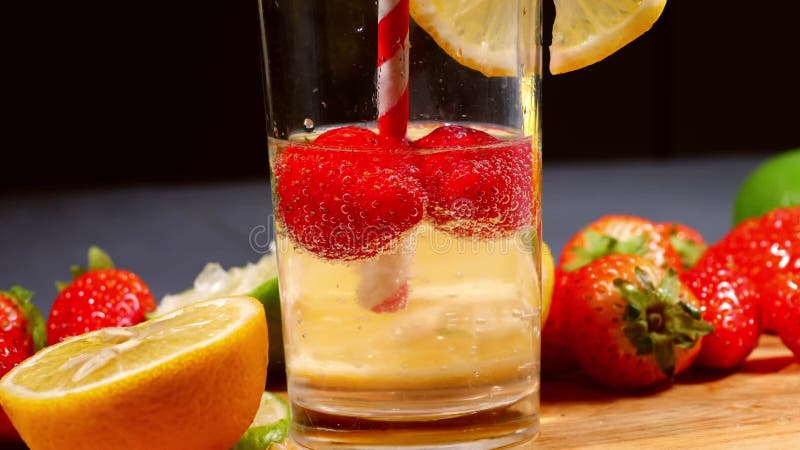 Fizzy Cool Drink with Sliced Fruit Medium Shot Stock Video - Video of ...