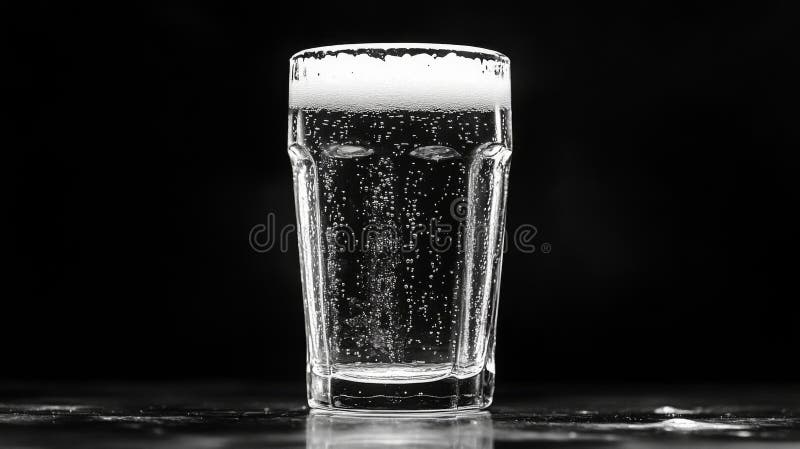 Fizzy Water in a Glass on Black Background Stock Illustration ...