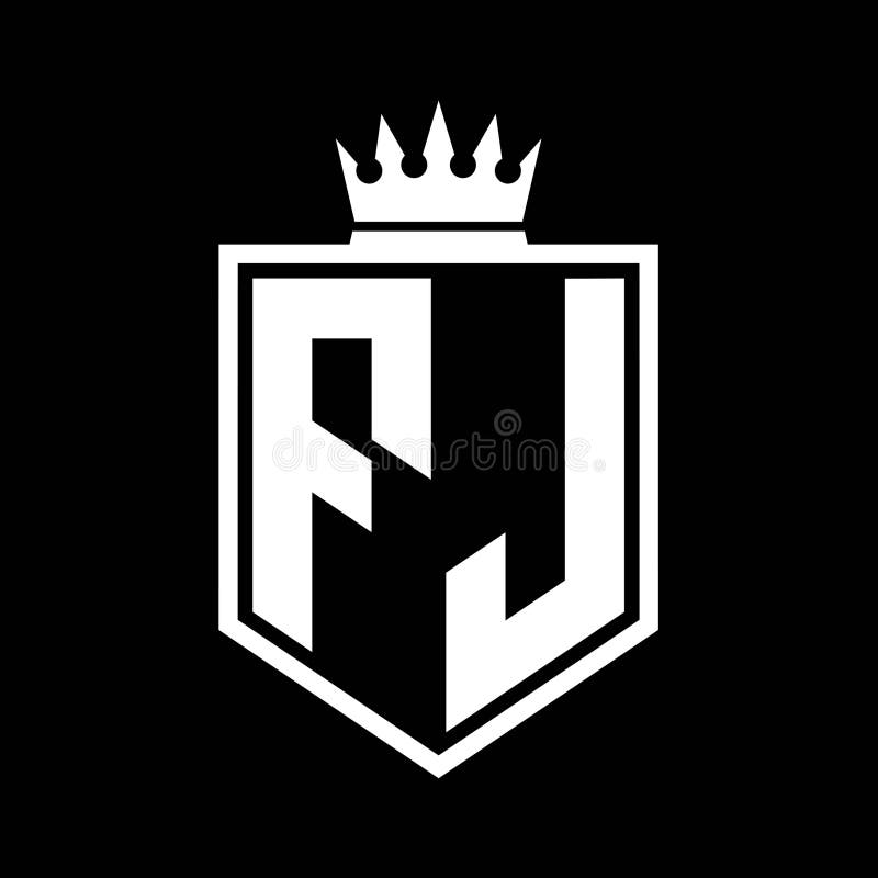 FJ Logo Monogram Bold Shield Geometric Shape with Crown Outline Black ...