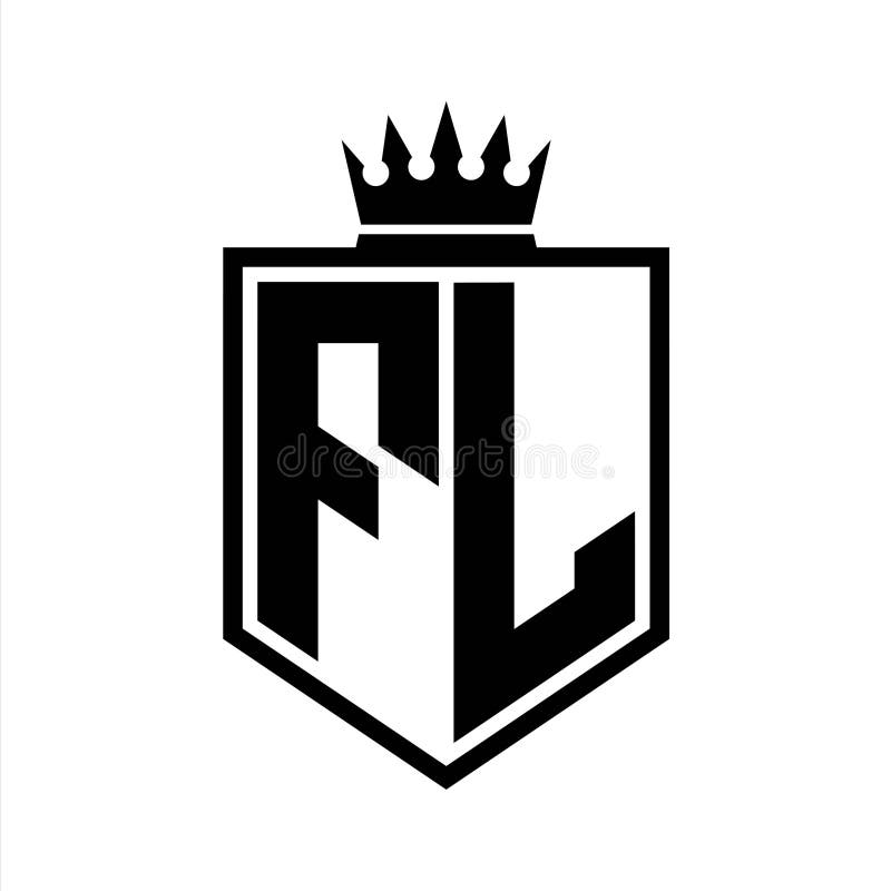 FL Logo Monogram Bold Shield Geometric Shape with Crown Outline Black ...