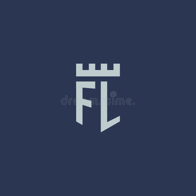FL Logo Monogram with Fortress Castle and Shield Style Design Stock ...