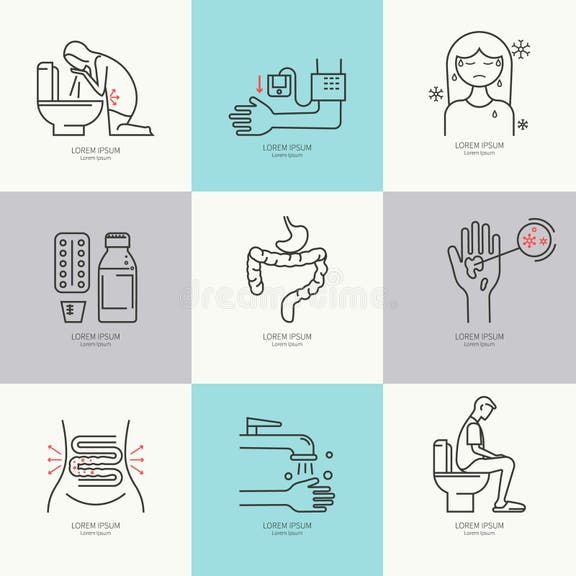 Flache Ikonen der Diarrhöe vektor abbildung. Illustration von syndrom ...