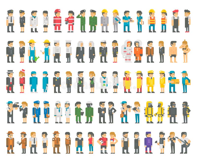 Flaches Design Viele Berufe Eingestellt Vektor Abbildung - Illustration ...