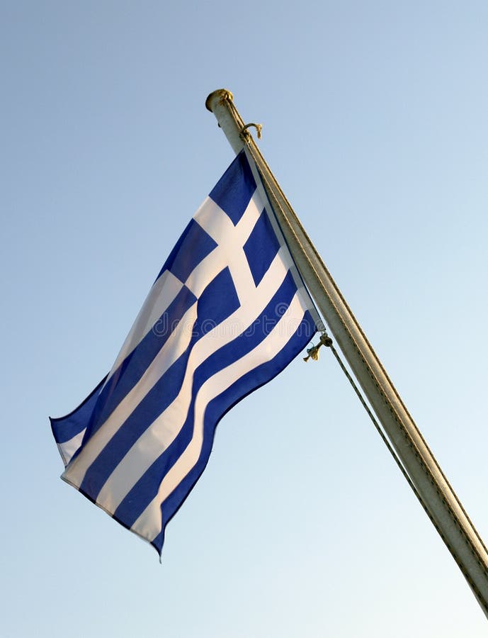 Greek Flag on Acropolis of Athens on August 1, 2013. Greece. Editorial ...