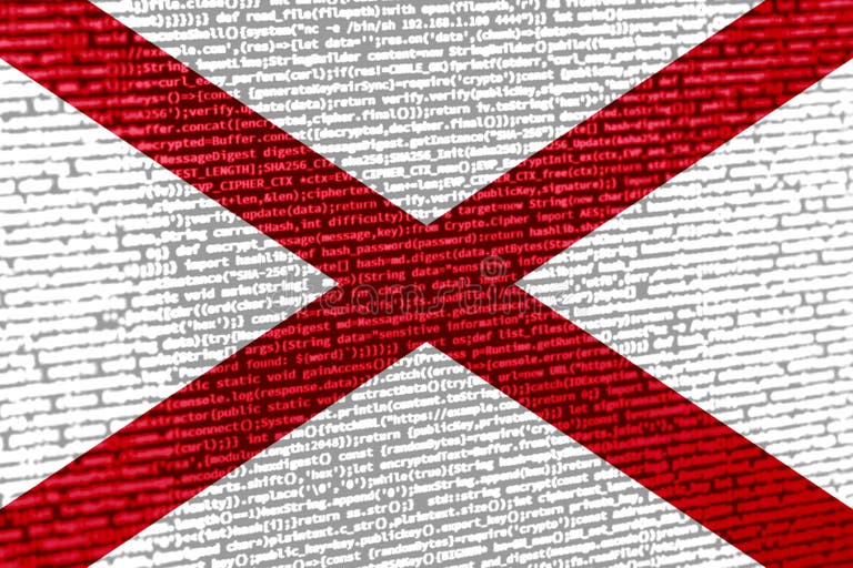 Flag of Alabama Over Digital Code. Concept of Cybersecurity, Innovation, and Digital ...