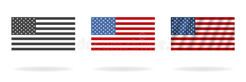 Flag American in Three Styles. Flags Isolated on White Background ...