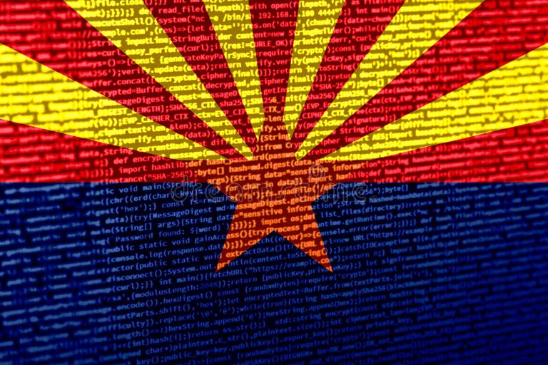 Flag of Arizona Over Digital Code. Concept of Cybersecurity, Innovation ...