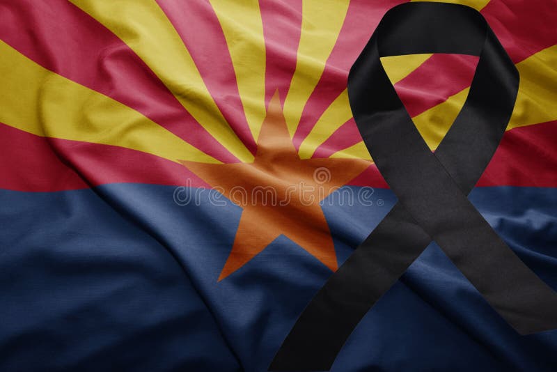 Flag of Arizona State with Black Mourning Ribbon Stock Image - Image of ...