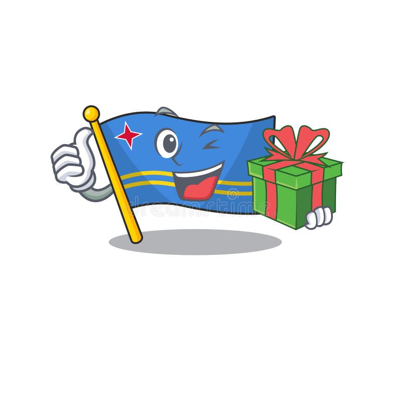 Flag Aruba Smiling in with Cartoon Holding Gift Stock Vector ...