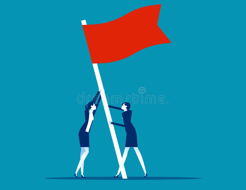 Flag As a Symbol of Success and Heights. People Raise a Flag Together ...