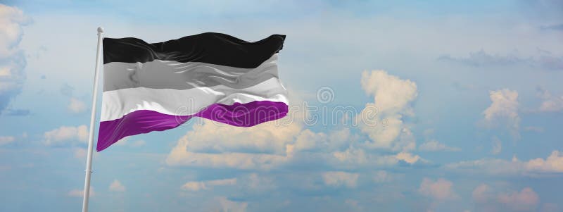 Flag of Asexuality Pride Waving in the Wind on Flagpole Against the Sky ...