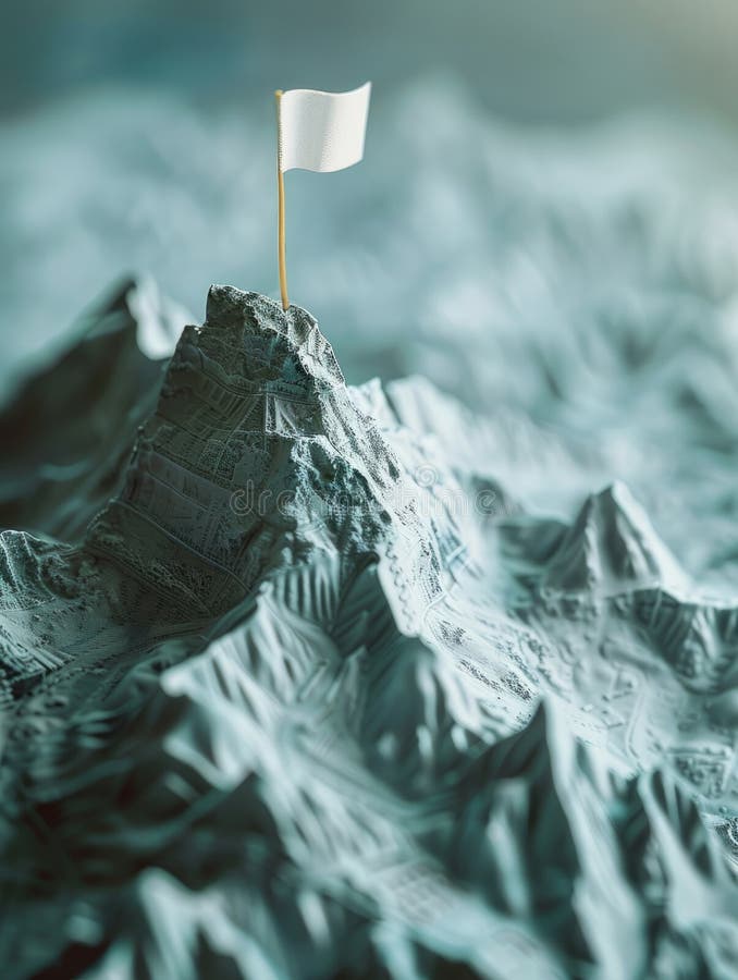 Flag Atop a Mountain Peak Represents Achievement and Success Stock ...