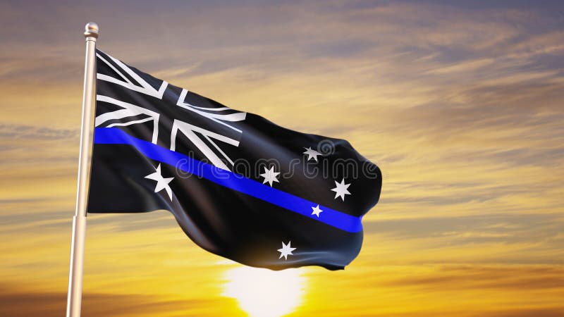 Flag of Australia with Thin Blue Line Against the Sunset Sky Stock ...