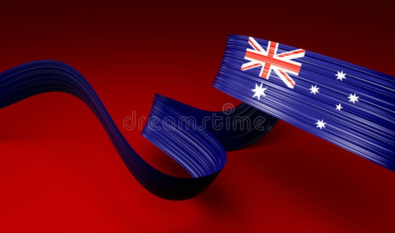 Flag of Australia Waving Ribbons. 3d Illustration on Red Background ...
