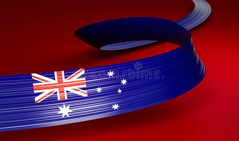 Flag of Australia Waving Ribbons. 3d Illustration on Red Background ...