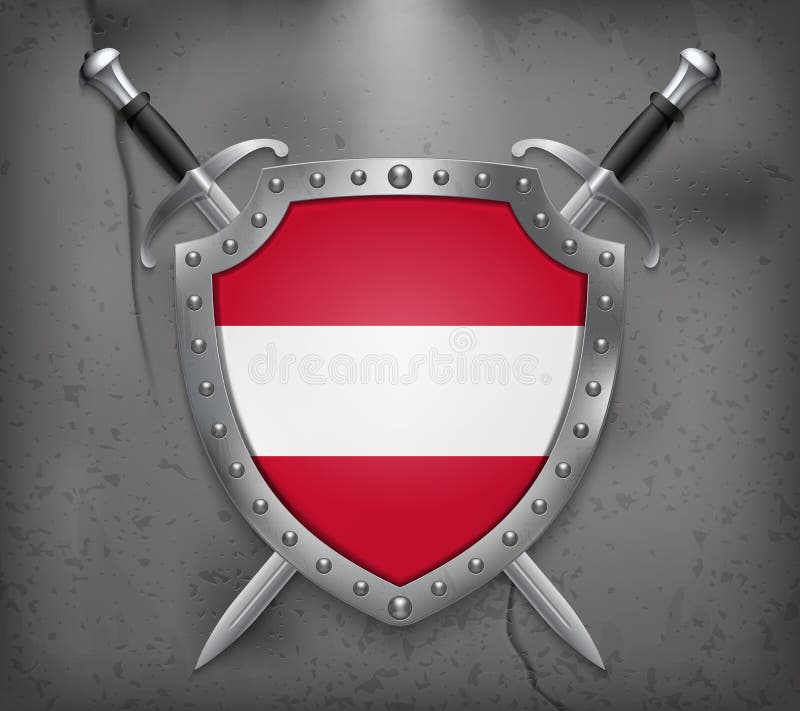 Flag of Austria. the Shield with National Flag. Two Crossed Swords ...