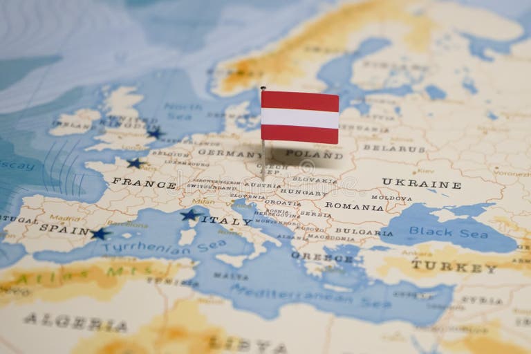 The Flag of Austria in the World Map Stock Image - Image of arrival ...