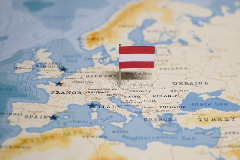 The Flag of Austria in the World Map Stock Image - Image of capital ...