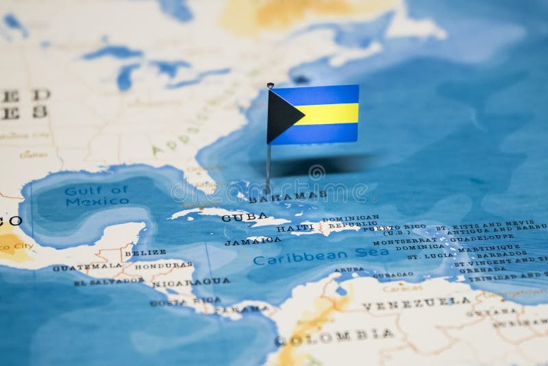The Flag of Bahamas in the World Map Stock Image - Image of education ...