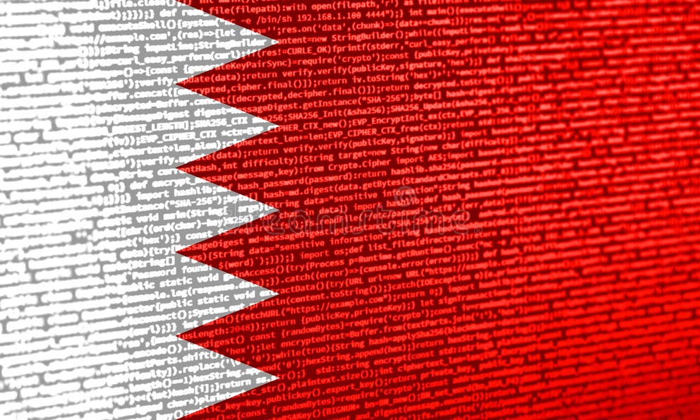 Flag of Bahrain Over Digital Code. Concept of Cybersecurity, Innovation ...