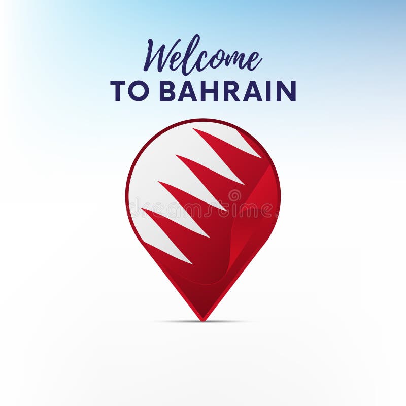 Flag of Bahrain in Shape of Map Pointer or Marker. Welcome To Bahrain ...
