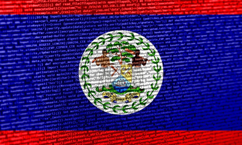 Flag of Belize Over Digital Code. Concept of Cybersecurity, Innovation ...