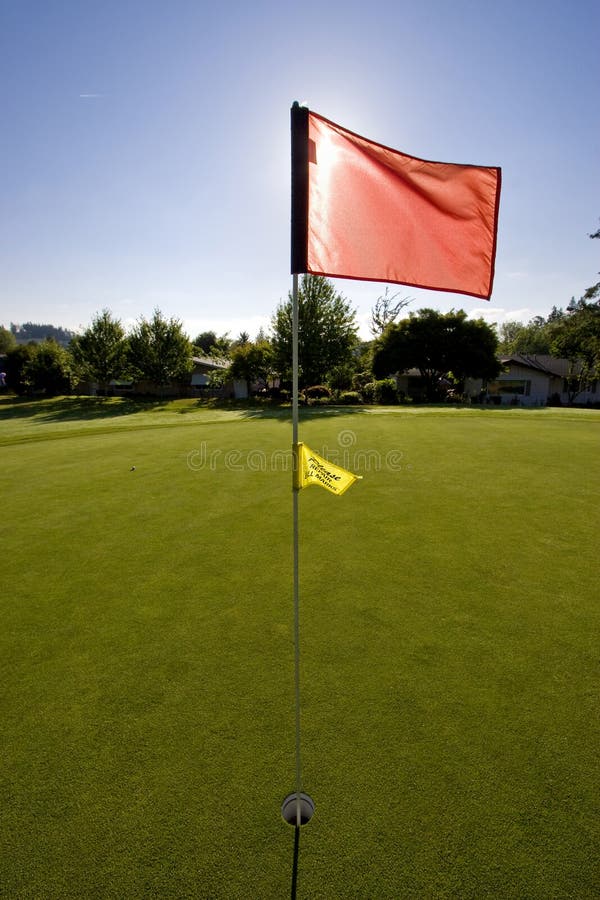 Flag Blocking Sun on Golf Course - Vertical Stock Photo - Image of ...