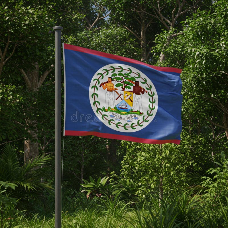 A Flag with a Blue Background and Red Borders Features the Coat of Arms ...