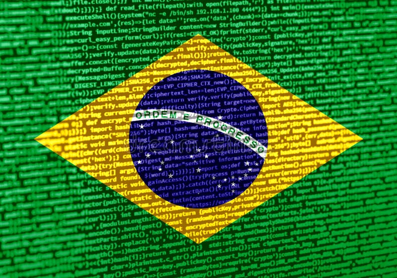 Flag of Brazil Over Digital Code. Concept of Cybersecurity, Innovation ...