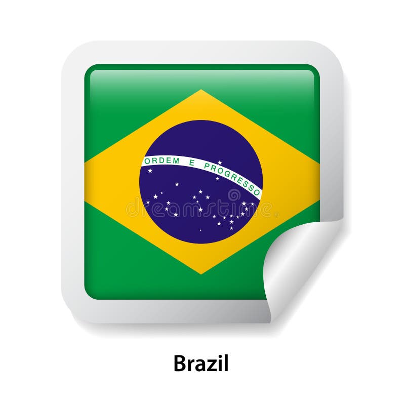 Flag of Brazil. Round Glossy Sticker Stock Vector - Illustration of ...