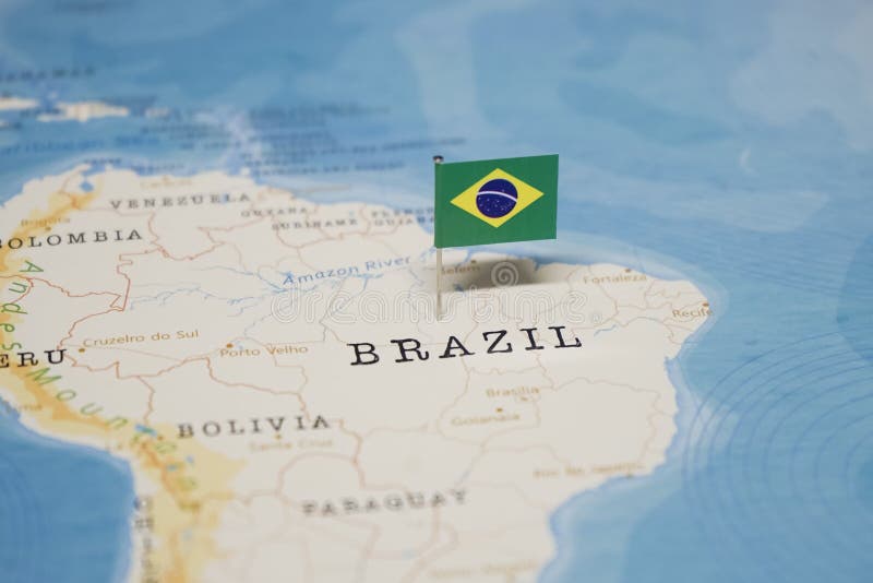 The Flag of Brazil in the World Map Stock Image - Image of atlas, city ...