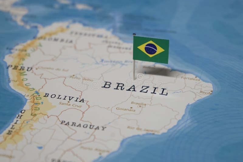 The Flag of Brazil in the World Map Stock Image - Image of atlas, city ...