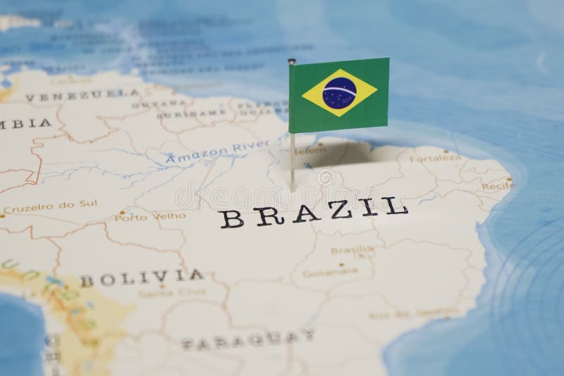The Flag of Brazil in the World Map Stock Image - Image of global ...