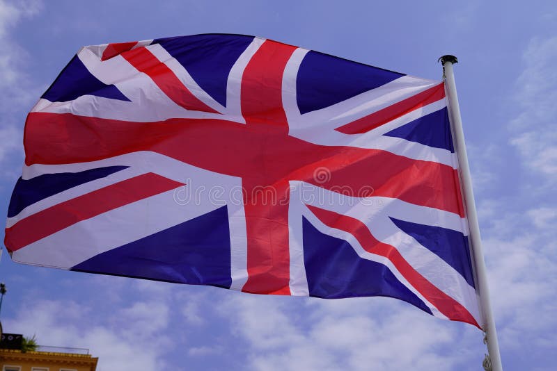 Flag British Uk National State Flag Detail in Wind Sky Stock Image ...