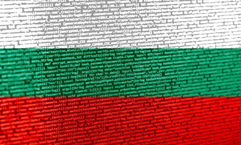 Flag of Bulgaria Over Digital Code. Concept of Cybersecurity ...
