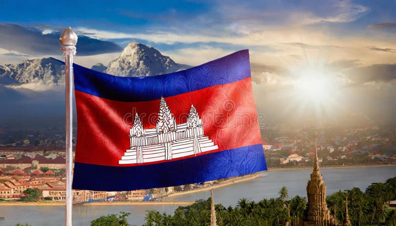 Flag of Cambodia stock illustration. Illustration of banner - 304125943