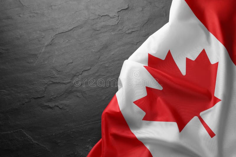 Flag of Canada on Black Table, Top View. Space for Text Stock Image ...