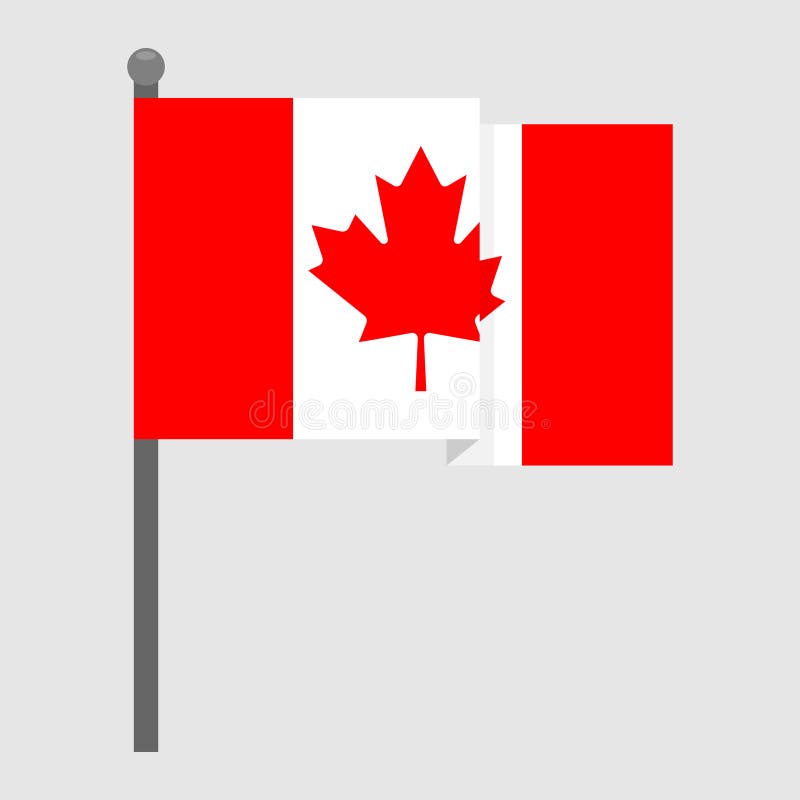 Waving Canadian Flag on a Gray Flagpole Stock Vector - Illustration of ...