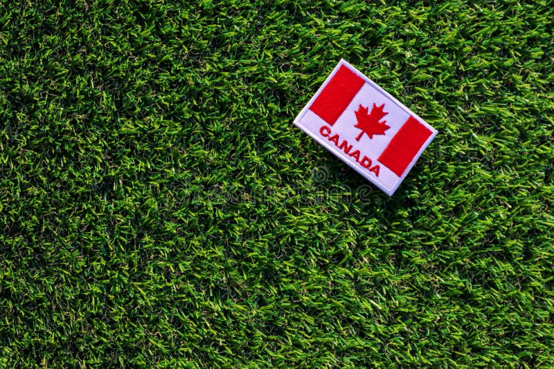 The Flag of Canada on the Green Grass Background. Stock Photo - Image ...