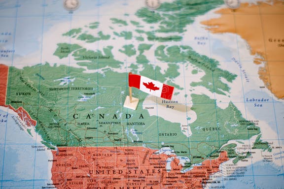 Canada on World Map with Flag Stock Photo - Image of vacation, tourism ...