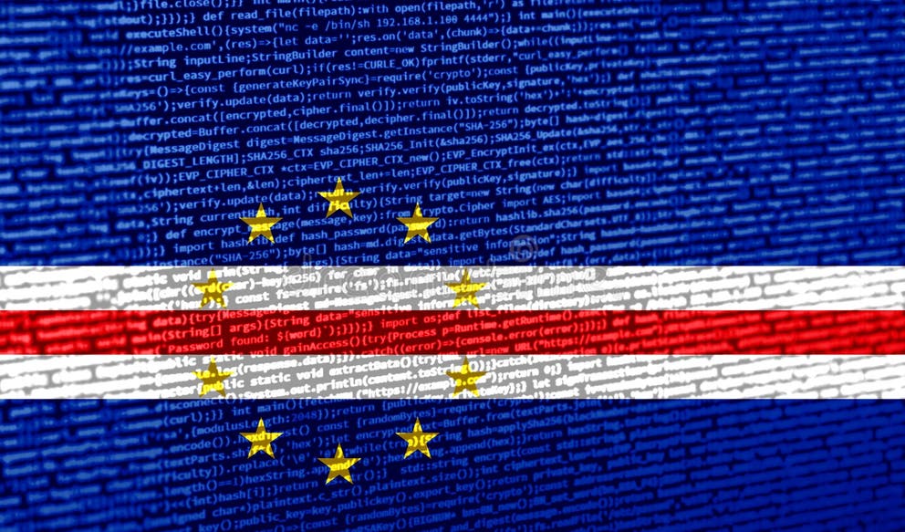 Flag of Cape Verde Over Digital Code. Concept of Cybersecurity ...