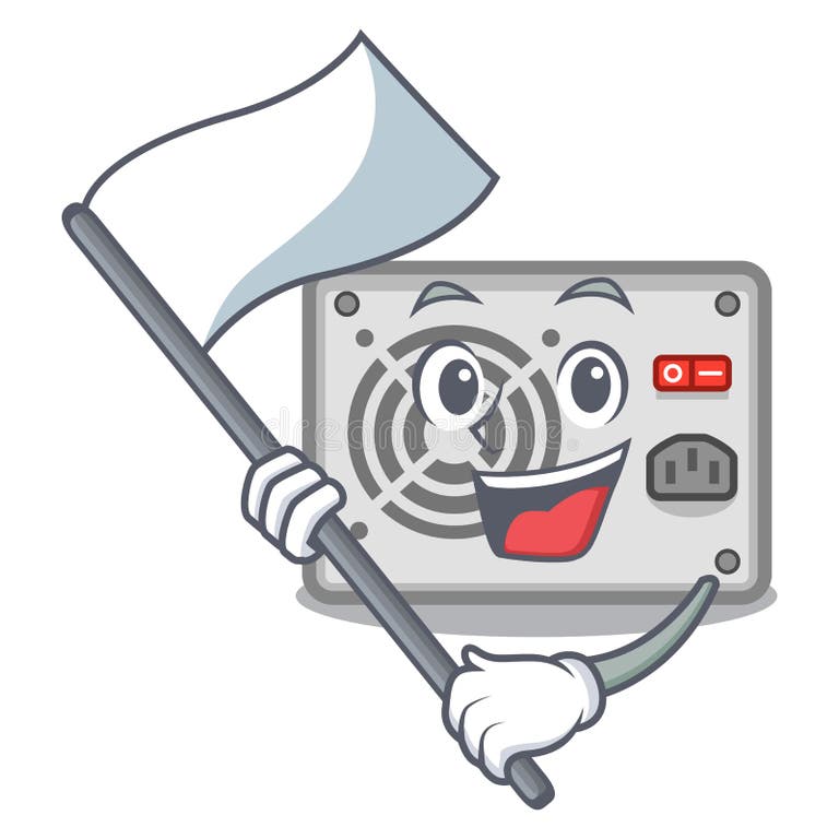 With Flag Cartoon Power Supply on the Computer Stock Vector ...