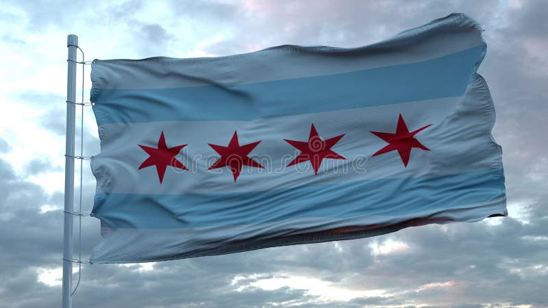 Flag of Chicago City Waving in the Wind Against Deep Beautiful Clouds ...