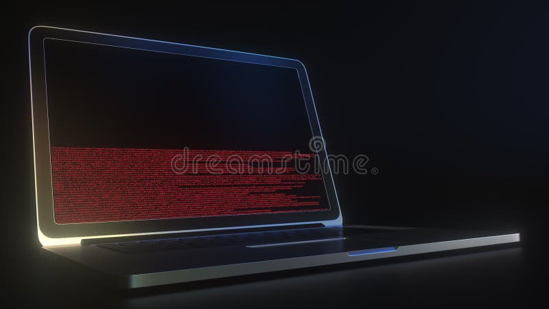 Flag of Chile Made with Computer Code on the Laptop Screen. Hacking or ...