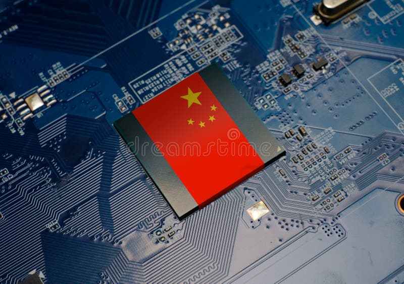 Flag of China on CPU Operating Chipset Computer Electronic Circuit ...