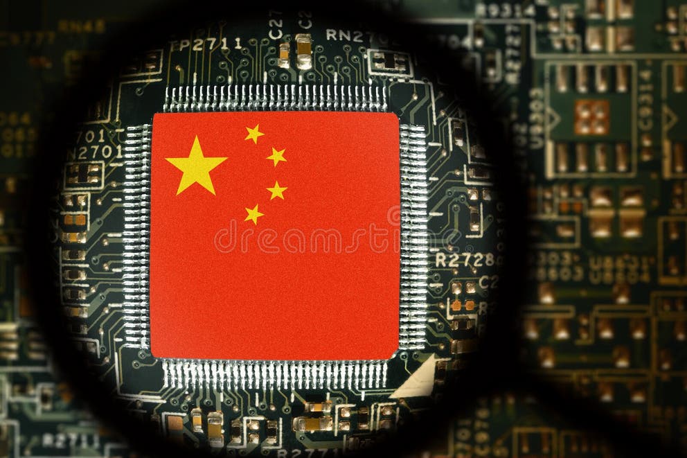 Flag of China on a Processor. Computer Board with Chip Stock Image ...