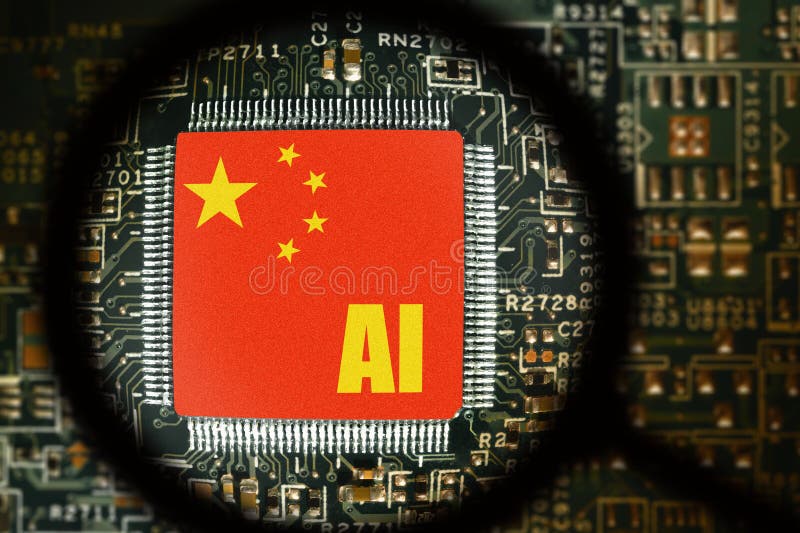 Flag of China on a Processor with Word AI. Computer Board with Chip ...