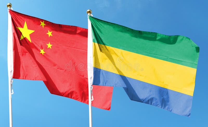 Flag of China and Republic of Gabon on Cloudy Sky. Stock Photo - Image ...
